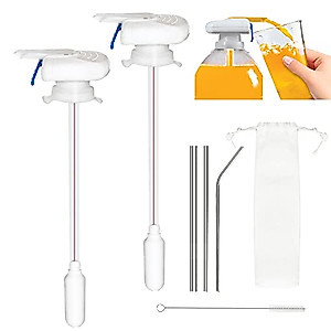 FOCHIER F Automatic Drink Dispenser, 2PCS Electric Tap for Milk Juice, Drink Dispenser with Stainless Straw Cleaning Brush, Milk Dispenser for Kids, Beverage Dispenser for Party Wedding