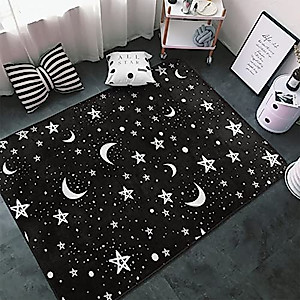 Gesey-R4T Black White Moon and Star Pattern Home Area Rugs 3'3"x5' Home Decor Carpet Soft Floor Mat Non-Slip for Living Room Bedroom