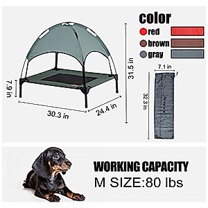Elevated Dog Bed with Removable Canopy,M Size Portable Dog Bed for Outdoor Camping Hiking,600D Breathable Mesh Fabric and Sunshine Prevention,Raised Mesh Pet Cot with Shade Tent for Medium Dogs