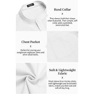 COOFANDY Men's Cotton Linen Henley Shirt Short Sleeve Hippie Casual Beach T Shirts with Pocket