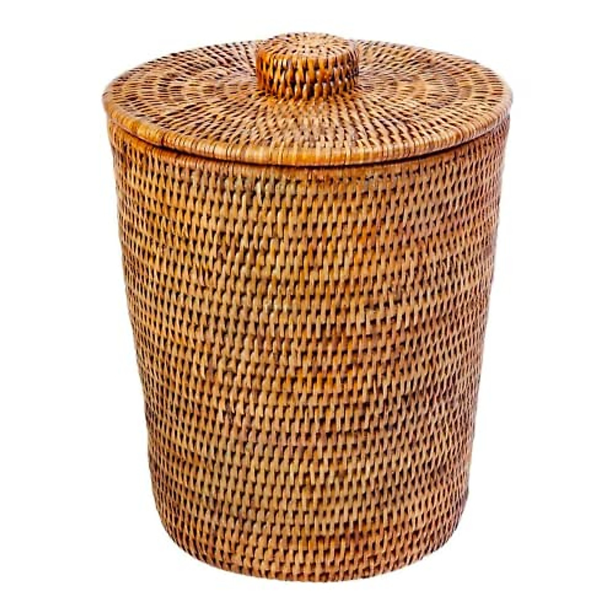Kouboo La Jolla Rattan Round Waste Basket with Lid & Plastic Insert, 2 Gallon Woven Wastebasket & Home Decor, Honey Brown & 1030055 La Jolla Rattan Square Tissue Box Cover, 5.5" x 5.5" x 5.75"