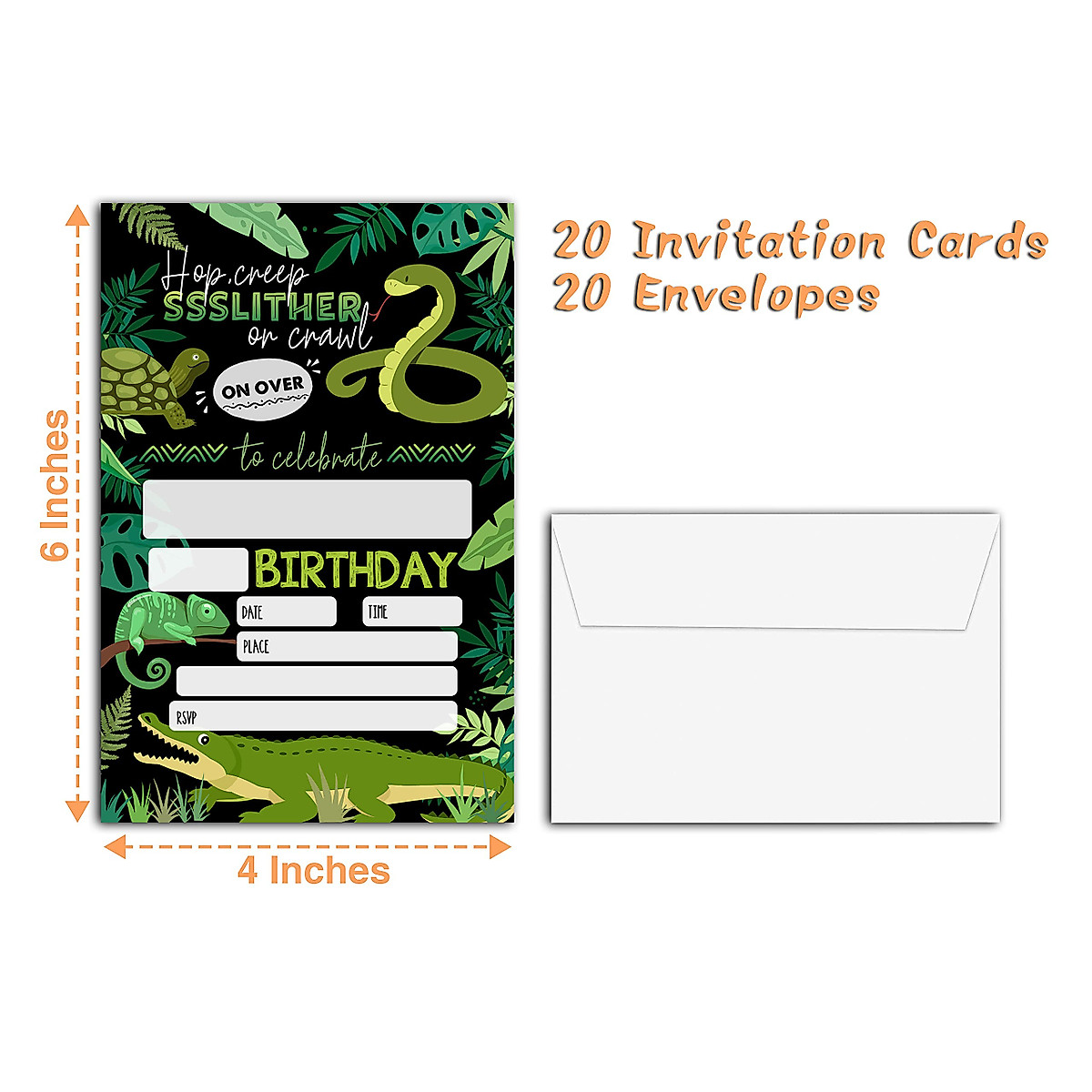 YQV Reptile Birthday Party Invitations, 20-Count Snake Lizard Crocodile Theme Birthday Party Invites With Envelopes-HBYQK-B36