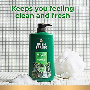 Irish Spring Men's Body Wash Pump, Original Body Wash for Men, Smell Fresh and Clean for 24 Hours, Cleans Body, Hands, and Face, Made with Biodegradable Cleansing Ingredients, 30 Oz Pump