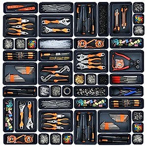 A-LUGEI【𝟯𝟮𝗣𝗰𝘀】 Tool Box Organizer Tray Divider Set, Desk Drawer Organizer, Garage Organization and Storage Toolbox Accessories for Rolling Tool Chest Cart Cabinet Work Bench Small Parts Hardware