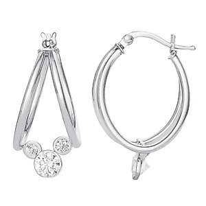 Disney Mickey Mouse Captured Hoop Earrings Sterling Silver Cubic Zirconia Jewelry for Women
