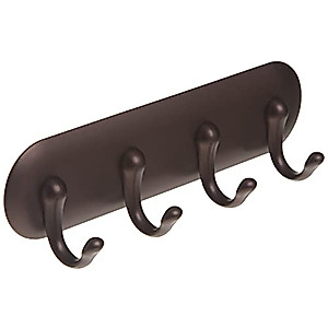 iDesign York Self Adhesive Plastic Key Rack, 4-Hook Organizer for Kitchen, Mudroom, Hallway, Entryway, 1.5" x 7" x 5.5" - Bronze