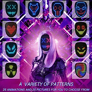 Depointer Life Led Mask with Gesture Sensing,Unisex LED Lighted Face Transforming Mask for Costume Cosplay Party Masquerade