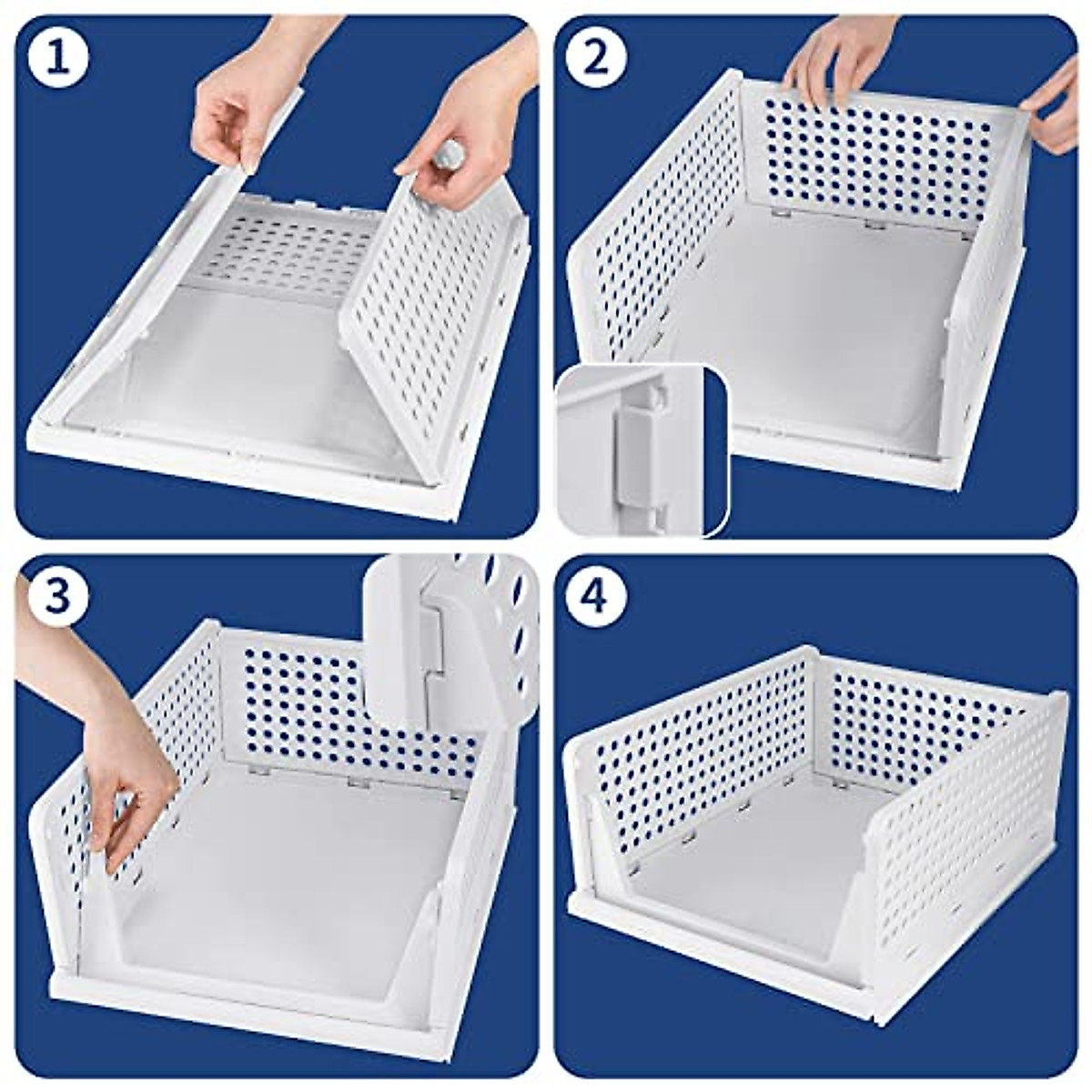 mupera Stackable Closet Storage Bins - Collapsible Shelf Baskets Clothes Storage Bins(2023 New), Foldable Storage Box Plastic Folding Drawer for Home Office Multiple Uses (L3S1)