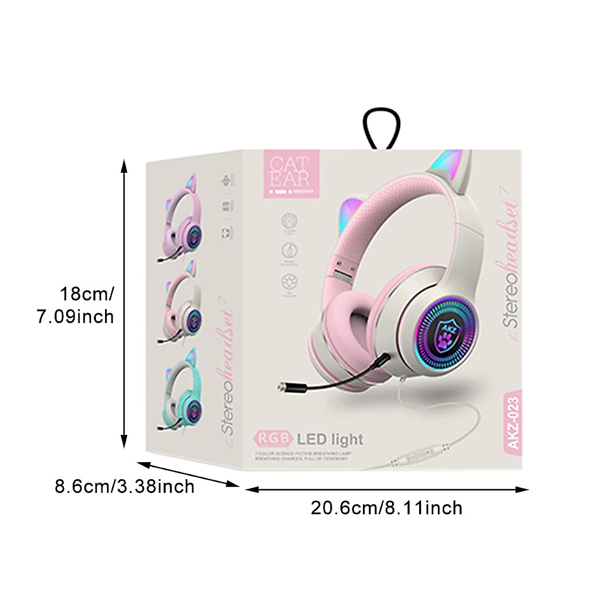 UXELY Cat Ear Gaming Headset USB Wired Headphones with Mic Foldable RGB Light Up Headphones for Laptop/Computer(Black)