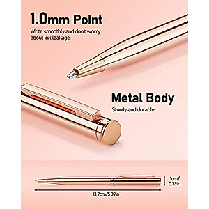 WEMATE 4Pcs Slim Retractable Ballpoint Pens, Extra 4Pcs Ink Refills in Black and Blue, Metal Pen 1.0mm Medium Point, Writing Pens with Gift Box for Office,Students, Teachers and Wedding Rose Gold