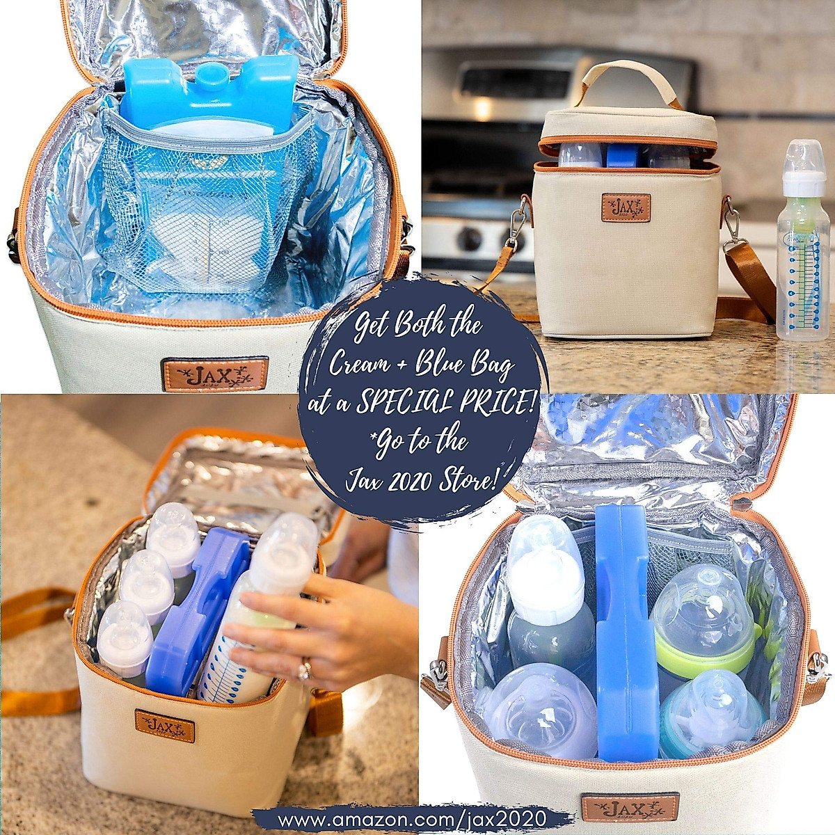 Jax 2020 Breastmilk Cooler Bag - Breastmilk Storage Container for 6 Tall Bottles or Breastmilk Storage Bags - Keeps Breast Milk Storing Bags or Formula Cold - Shoulder Bag, Mesh Pocket for Ice Pack