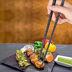 Ohtomber Black Fiberglass Chopsticks Reusable - 10 Pairs 9.5 Inch Chop Sticks Pack Reusable Dishwasher Safe, Japanese Style Non-Slip chopstick