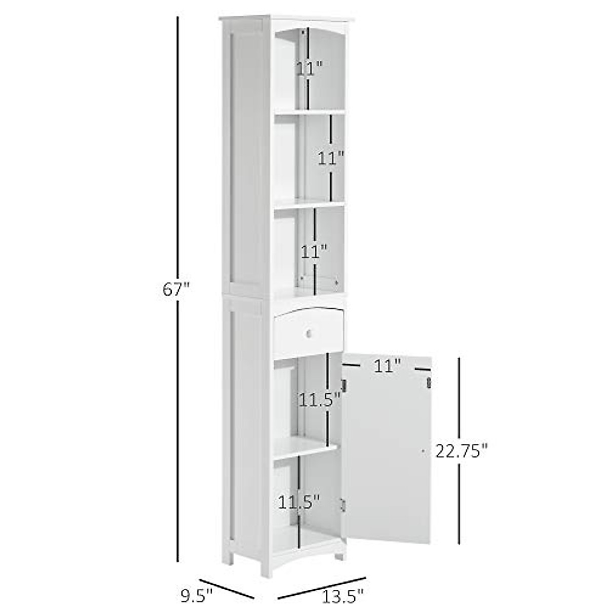 HOMCOM Bathroom Storage Cabinet, Free Standing Bath Storage Unit, Tall Linen Tower with 3-Tier Shelves and Drawer, White