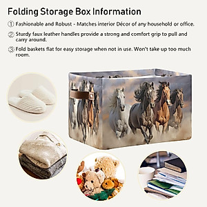 STAYTOP Large Storage Basket Collapsible Toy Storage Bins Waterproof Laundry Basket with Handle.Used for Home Closets, Offices, Bedrooms, Kids Toy and Gift Baskets-Running Horses（Rectangular）1PCS