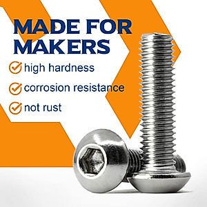 M6-1.0 x 30mm Button Head Socket Cap Screws Metric, Passivated 18-8 Stainless Steel, Allen Socket Drive, Full Thread, Machine Thread, 25 PCS