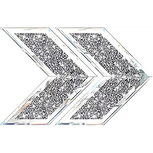 XIHACTY 2 Piece Mirrored Chevron Arrows, Crystal Crushed Diamond Arrow Wall Décor, Silver Arrow Sign for Gallery Wall for Dining Room, Living Room(12inch x 12inch)