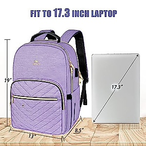 MATEIN 17 Inch Laptop Backpack, Womens Travel Laptop Backpack with RFID Pocket, Large Water Resistant College Teacher Nurse Work Bag Lightweight Daypack Computer Bagpack with USB Charging Port, Purple