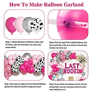Cowgirl Pink Balloons Arch Garland Kit, 131Pcs Hot Pink Silver Cow Print Last Rodeo Diamond Foil Balloon for Western Disco Cowgirl Birthday Party Bachelorette Baby Bridal Shower Wedding Decorations