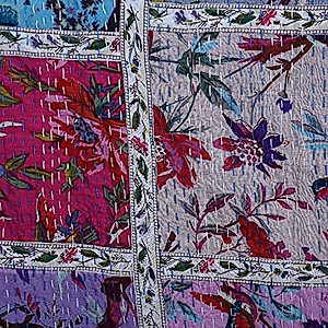 Maviss Homes Beautiful Indian Traditional Patchwork Super Soft Cotton Double Kantha Quilt | Throw Blanket Bedspreads | Cozy Blanket Quilt | Easy Machine Washable and Dryable; Multicolour