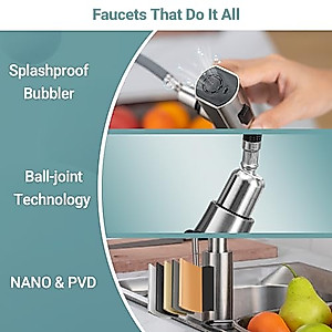 APPASO Waterfall Kitchen Faucet with Pull-Out Sprayer, Brushed Nickel Kitchen Faucet with Sprayer 3-Mode, SUS304 Stainless Steel 360° Swivel Kitchen Sink Faucet, High Arc Single Hole Sink Faucet