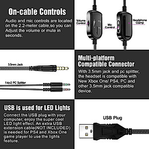 VersionTECH. Gaming Headset - Updated K8 Headset Gaming for PS4 New Xbox One, Stereo Over-Ear Headphones with Noise-canceling Microphone & LED Lights for PC Computer Mac Laptop Nintendo Switch Games
