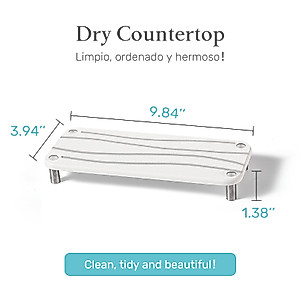 Plentio 2PCS Longer Water Absorbing Stone Tray for Sink, Quick Drying Stone Sink Tray, Diatomite Sponge Holder & Soap Dish for Counter, Instant Dry Sink Caddy Kitchen Sink Organizer, White