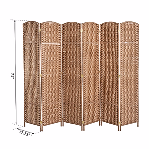 HOMCOM Room Divider, 6 Panel Folding Privacy Screen, 6FT Tall Portable Wicker Weave Partition Wall Divider for Bedroom, Home Office, Natural