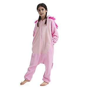 OGU' DEAL Kid's Pink Animal Onesie Costume Halloween Party Cosplay One Piece Jumpsuits Fleece Sleepwear for Girls