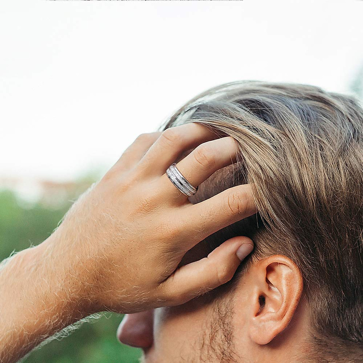 THREE KEYS JEWELRY Tungsten Carbide Mens 8mm Hunting Viking Meteorite Wedding Band Ring with Polish for Men Inlay Engrave Engagement Silver Size 12