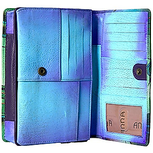 Anna by Anuschka Women’s Hand-Painted Genuine Leather Organizer Wallet On a String - Midnight Peacock
