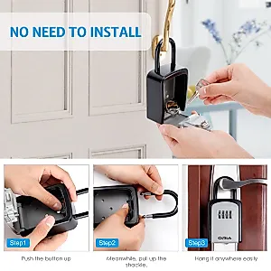Key Lock Box, Upgraded Lockbox for Keys Outdoor, Key Safe Box, Weatherproof 4 Digit Combination Key Storage Lock Box, 5 Keys Capacity Lockbox with Removable Shackle for Indoor Outdoor, 3.66inch