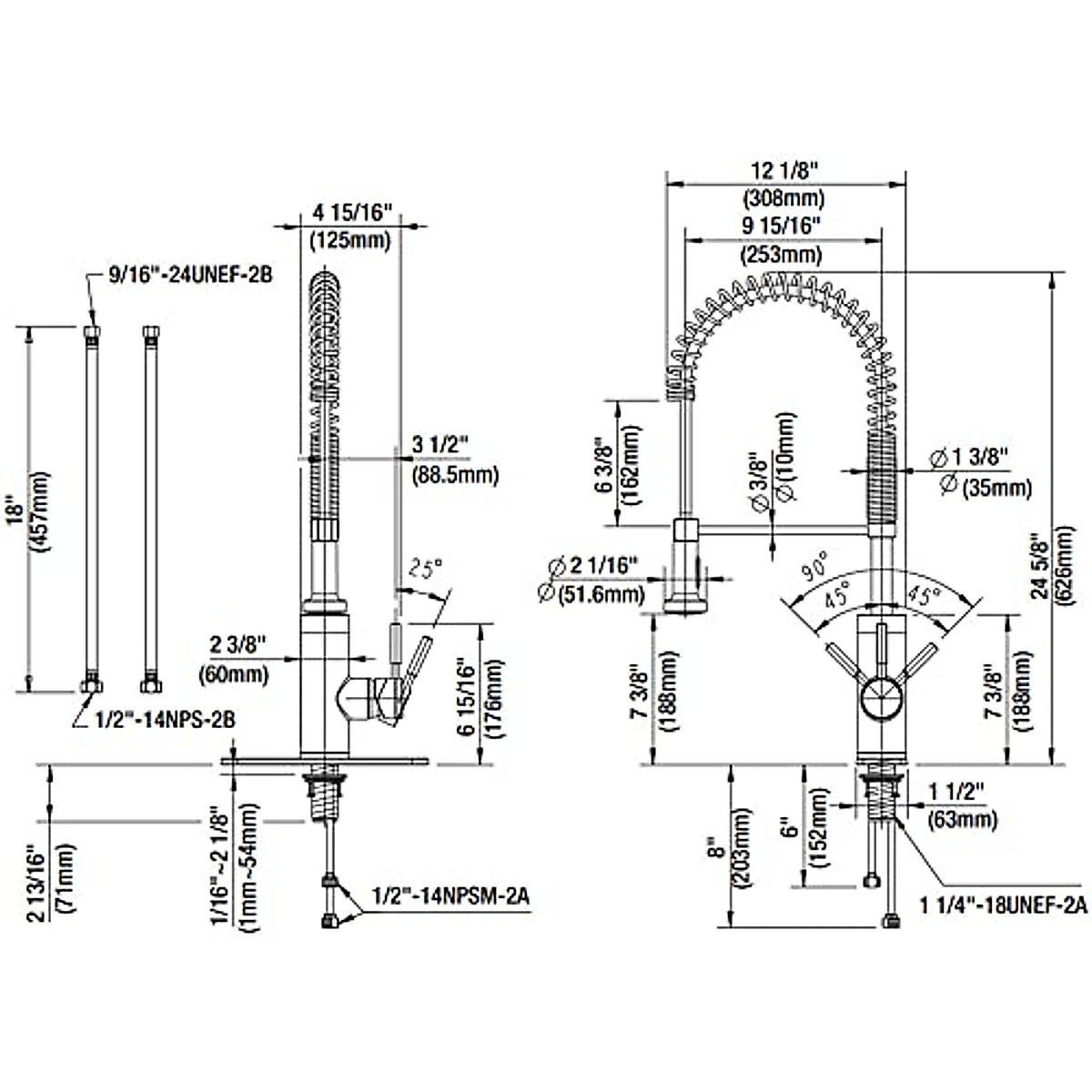 Miseno MNO281SS Miseno MK281A Professional Series Pre-Rinse Kitchen Faucet with Multi-Flow Spray Head - Includes Optional Deck Plate