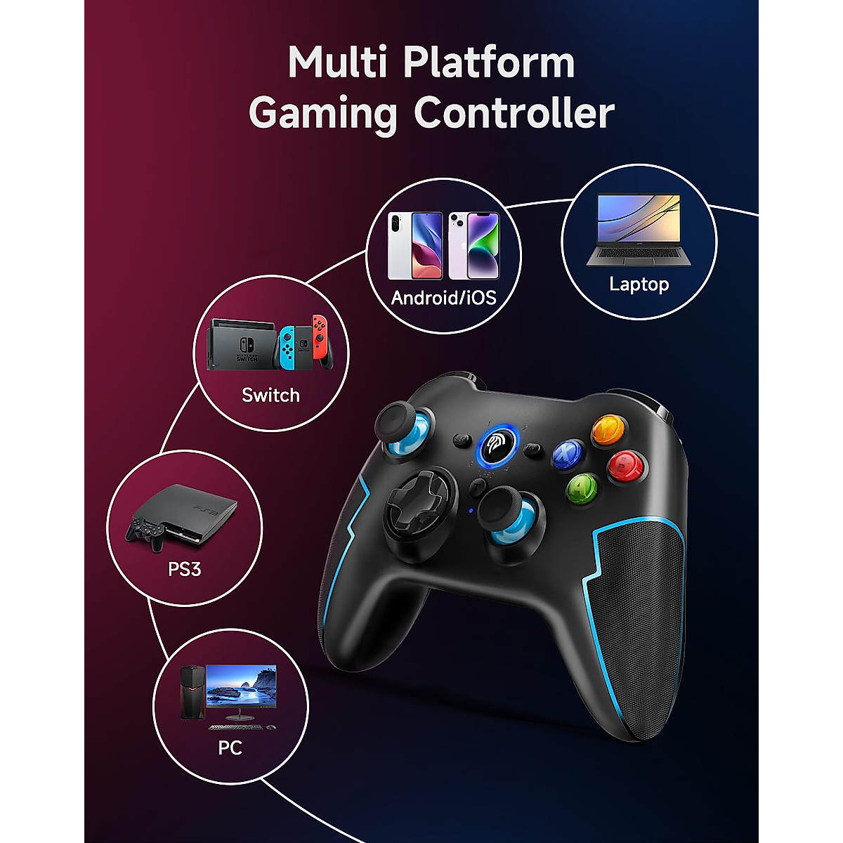 EasySMX 2.4G Wireless Controller for PS3, PC Gamepads with Vibration Fire Button Range up to 10m Support PC (Windows XP/7/8/8.1/10), PS3, Android, Vista, TV Box Portable Gaming Joystick Handle