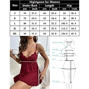 klier Lingerie For Women Lace Nightgown Lace Modal Full Slip Sleepwear Mini Nightdress Dark Red X-Large