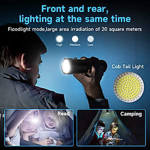 Rechargeable High Lumens, Super Bright Flashlights with COB Work Light, High Powered, Powerful Handheld Led Tactical Flashlights for Emergencies Camping Hiking,120000 Lumens