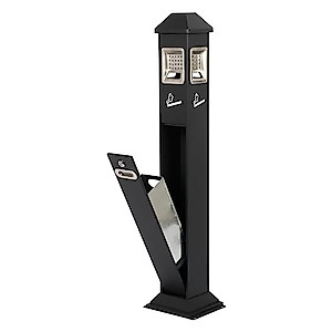 AIWFL Stainless Steel Vertical Trash Bin Outdoor Trash Cans Holder Waste Containers 1.2M Ash Bin w/Key (Black)