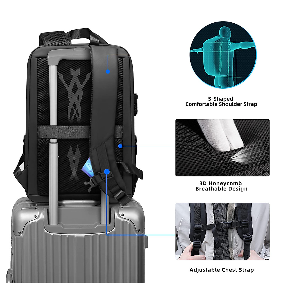 FENRUIEN Anti-Theft Hard Shell Backpack 15.6-Inch,Expandable Slim Business Travel Laptop Backpack for Men,Water-repellent Black Laptop Bag with USB Port