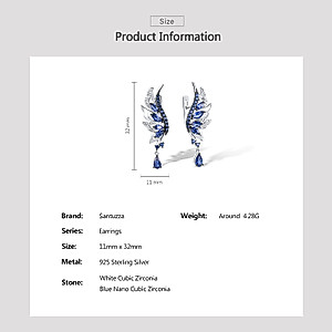 Santuzza 925 Sterling Silver Blue Wings Earrings Blue Nano Cubic Zirconia Angel Wing Dangle Earrings for Women