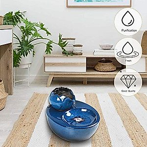 Aolnv Lotus Cat Water Fountain, Automatic Ceramic Drinking Fountain for Pets,Easy to Clean, 50.8 oz. Water Capacity (Blue)