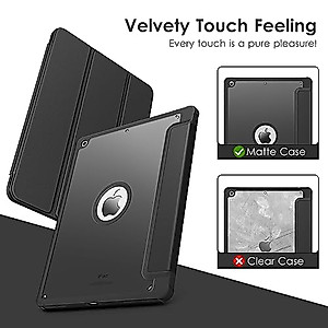 DTTOCASE Case for iPad 9th / 8th / 7th Generation 10.2 inch Released in 2021/2020/2019, Matte Slim Hard Back, Soft TPU Frame, Pencil Holder and Auto Sleep/Wake Cover for iPad 9/8/7 Gen - Black