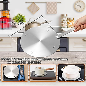 Gocoffun Heat Conduction Plate for Gas Stove, Stainless Steel Induction Plate Adapter with Detachable Handle, for Electric Gas Stove Glass Induction Cooktop Cookware Simmer Ring Induction (7.9inch)