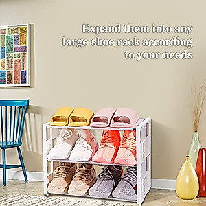NiHome 3-Tier Stackable Shoe Rack Organizer - Adjustable, Lightweight and Expandable for Small Spaces, Holds 6 Pairs, Ideal for Closet, Hallway, Entryway, Bedroom (White)