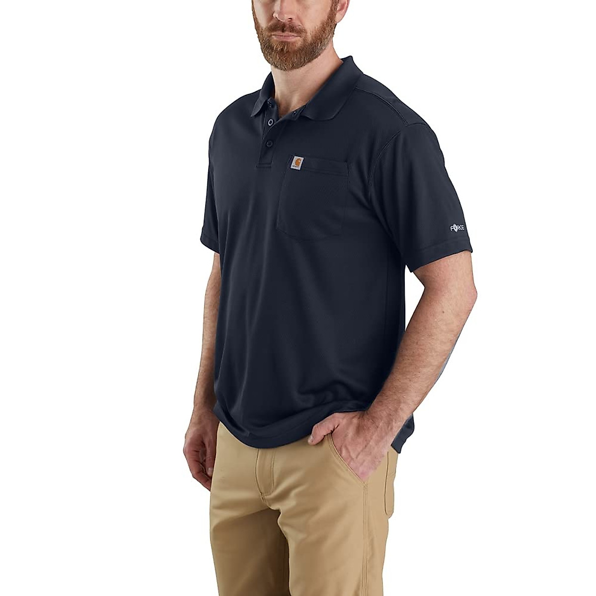Carhartt mens Force Relaxed Fit Lightweight Short Sleeve Pocket Polo, Navy, Medium US