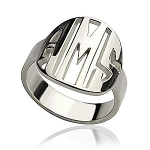Suxerlry 925 Sterling Silver Personalized Block Monogram Initial Signet Rings for Women Men Custom Finger Jewelry