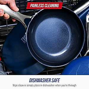 Blue Diamond 9.5” and 11" Frying Pan Skillet Set, Diamond Infused PFAS & PFOA-Free Ceramic Nonstick Pots & Pans, Durable Non Toxic Metal Utensil Safe & Scratch Resistant, Dishwasher & Oven Safe, Blue