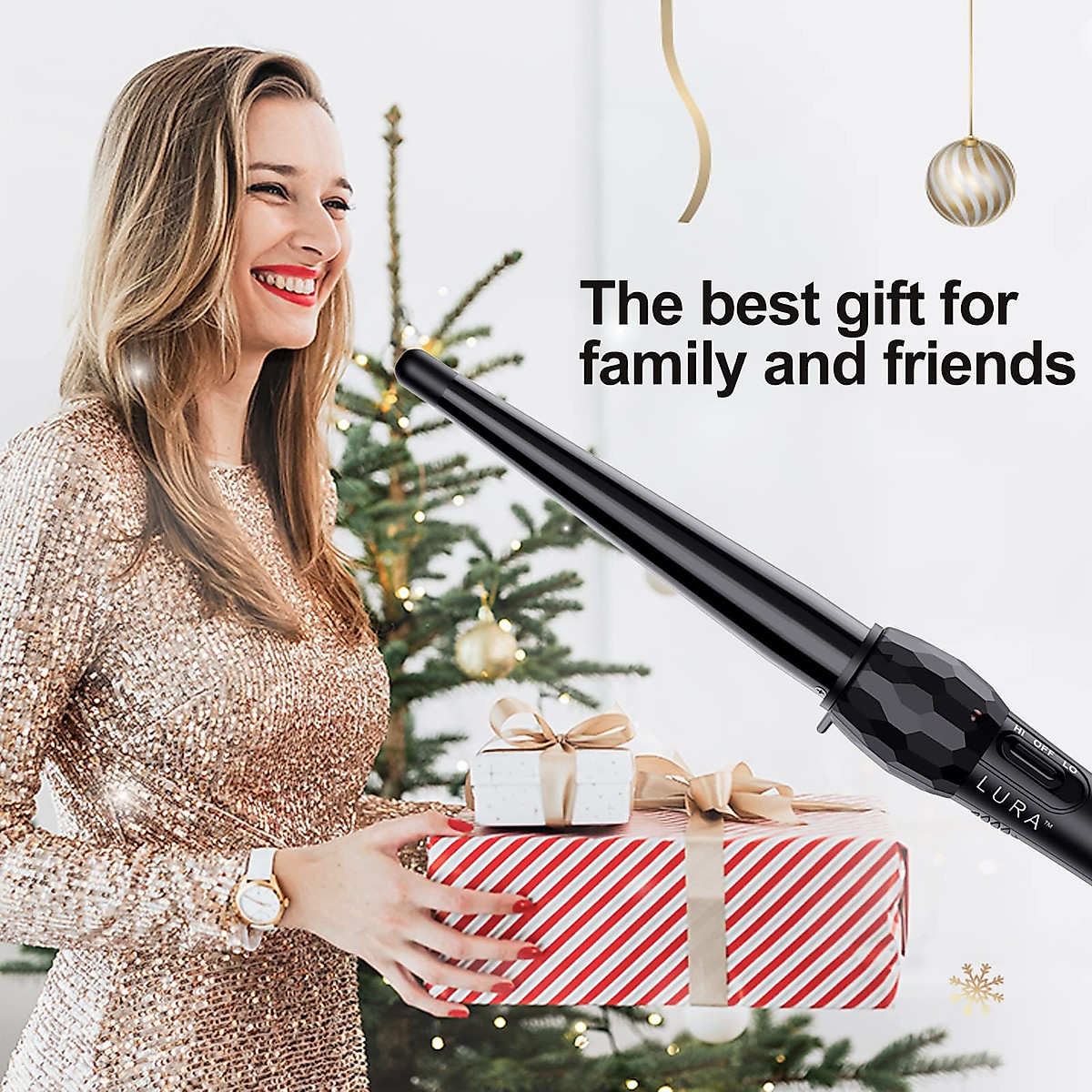 LURA Ceramic Tourmaline Coating Curling Wand, 1/2-1 Inch Barrel Hair Curler with 2 Heat Setting (320/410℉), Suitable for All Hair Types