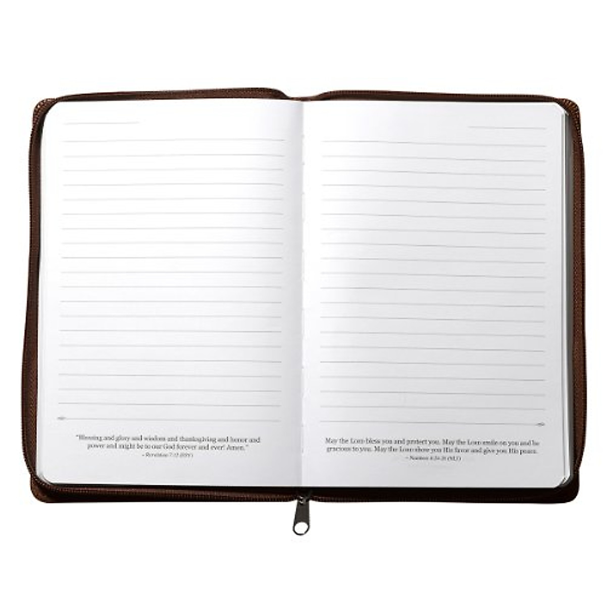 Classic Faux Leather Journal Strong and Courageous Joshua 1:57 Bible Verse, Brown Inspirational Notebook, Lined Pages w/Scripture, Ribbon Marker, Zipper Closure