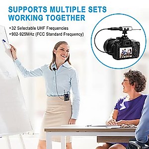 HOTEC UHF Wireless Headset Microphone/Lavalier Lapel Mic with Bodypack Transmitter and Mini Rechargeable Receiver 1/4" Output for Vlogging or Speech