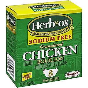 HERB-OX Bouillon - Instant Broth - Granulated - Seasoning - Chicken - Sodium Free - Gluten Free - 1 Box - 8 Packets - 1.2 Ounces