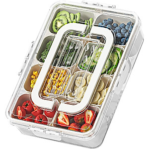 Snackle Portable Charcuterie Container, Upgraded Divided Serving Tray With Lid and Handle, Disposable Fork and Spoon Storage Box for Party, Travel, Kitchen Seasoning Organizer